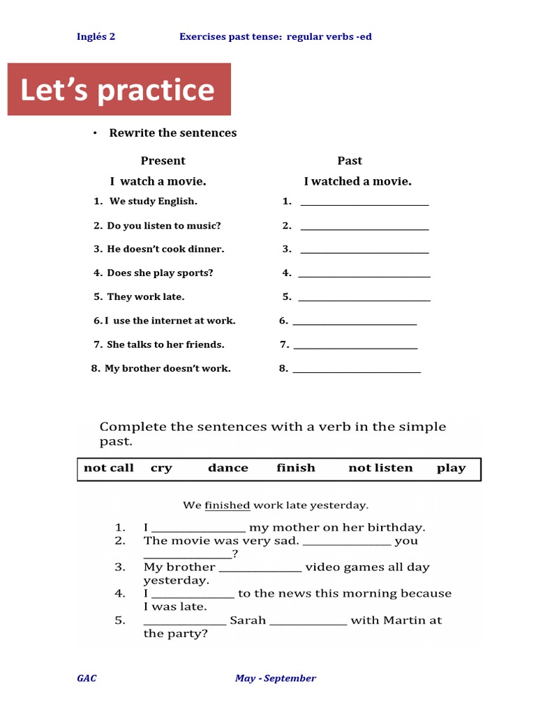 Exercises, Past Tense - Ed | PDF