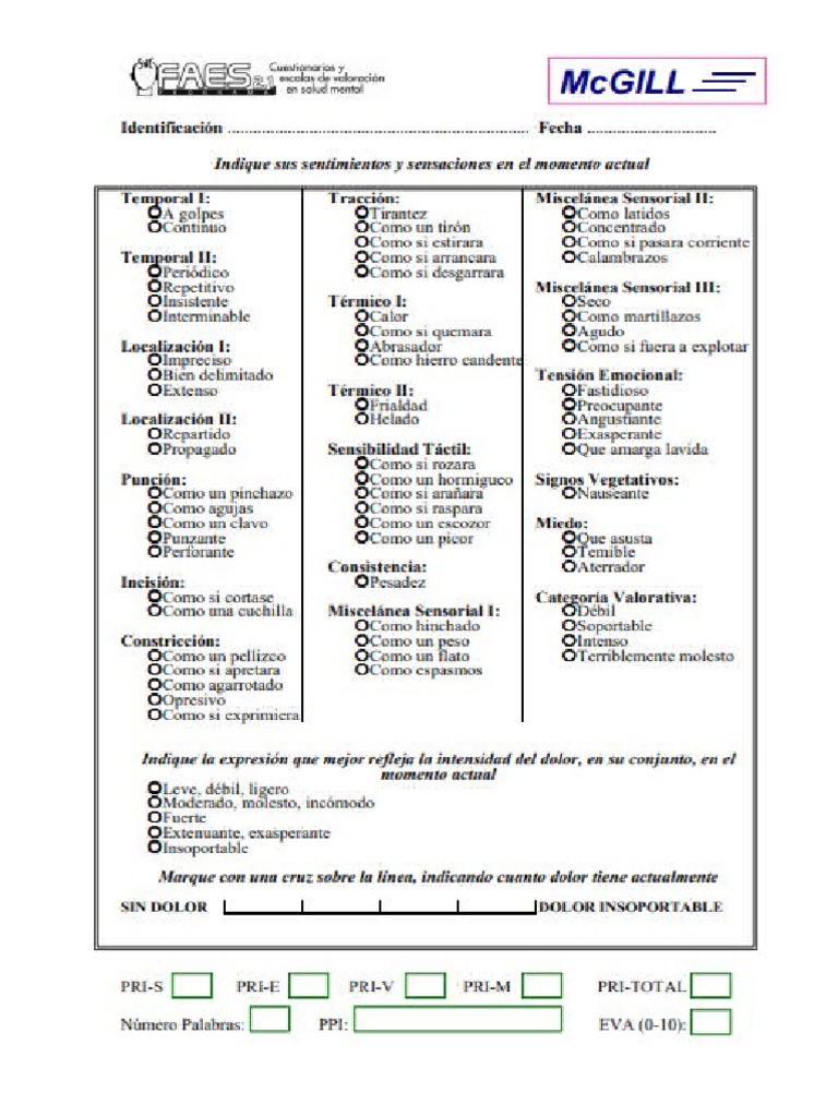 Cuestionario de Dolor de McGill | PDF