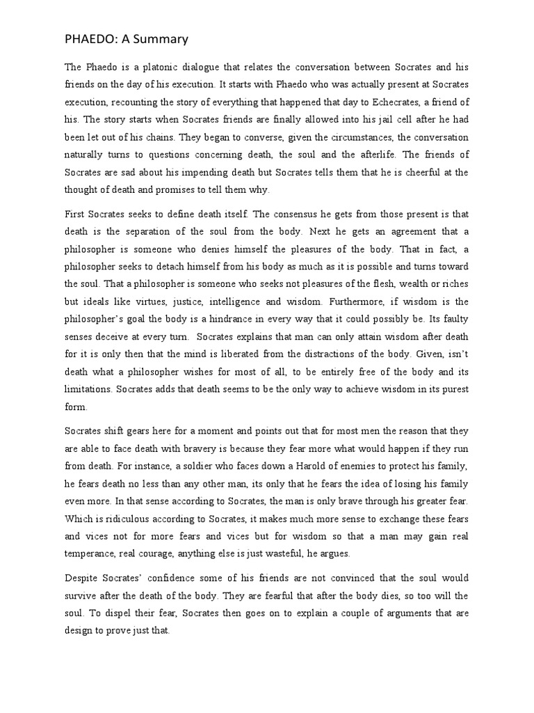 Phaedo A Summary and Analysis | PDF | Socrates | Soul
