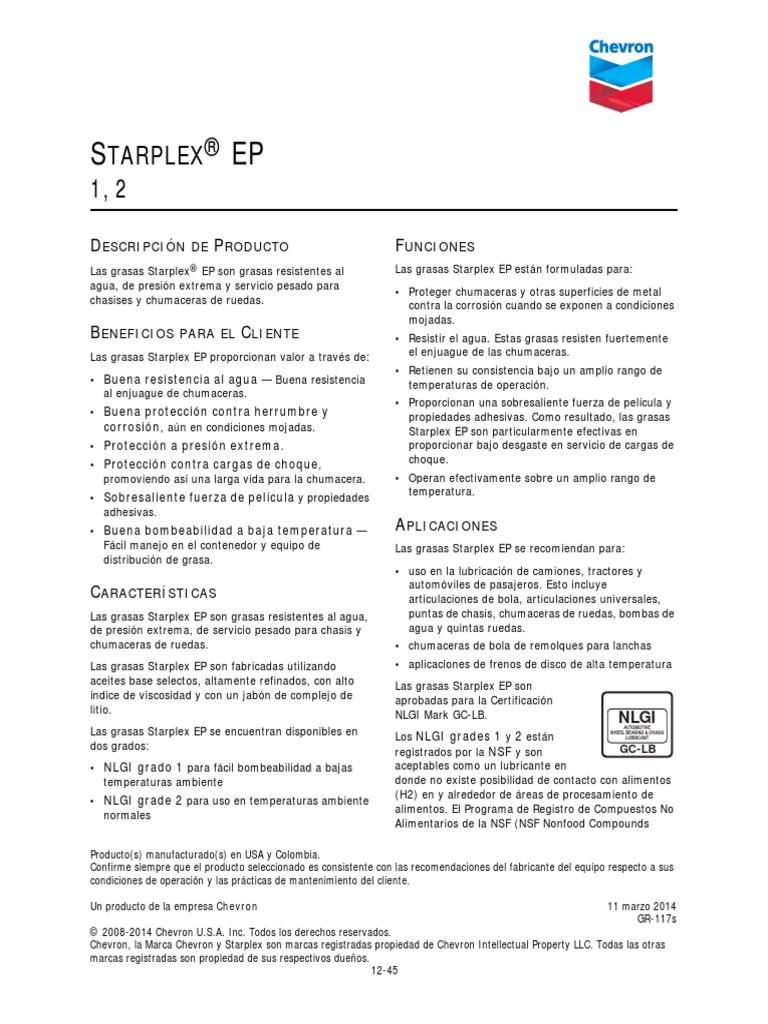 Ficha Tecnica STARPLEX EP-2 PDF | PDF | Presión | Corrosión