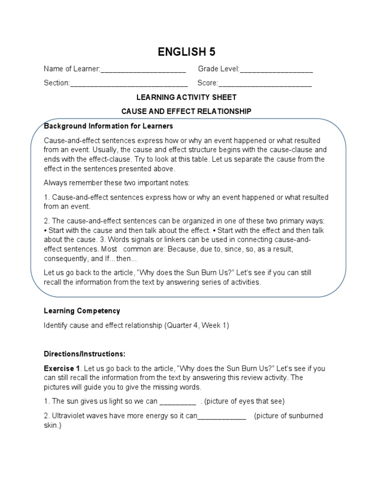 Sample English Learning Activity Sheet | PDF | Causality | Global Warming