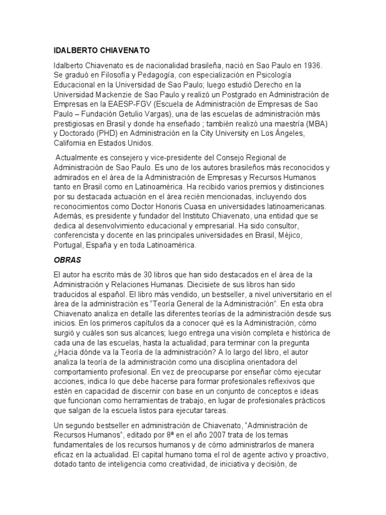 Idalberto Chiavenato: Gestión de Recursos Humanos | PDF | Gestión de ...