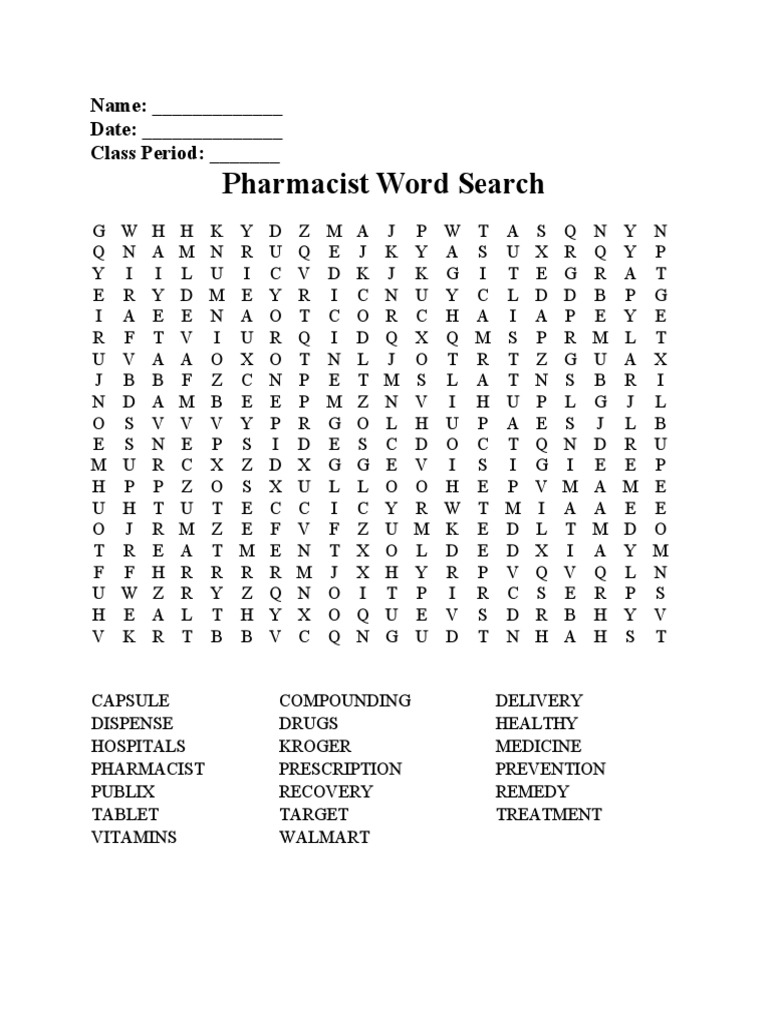 Pharmacy Word Search | PDF | Wellness