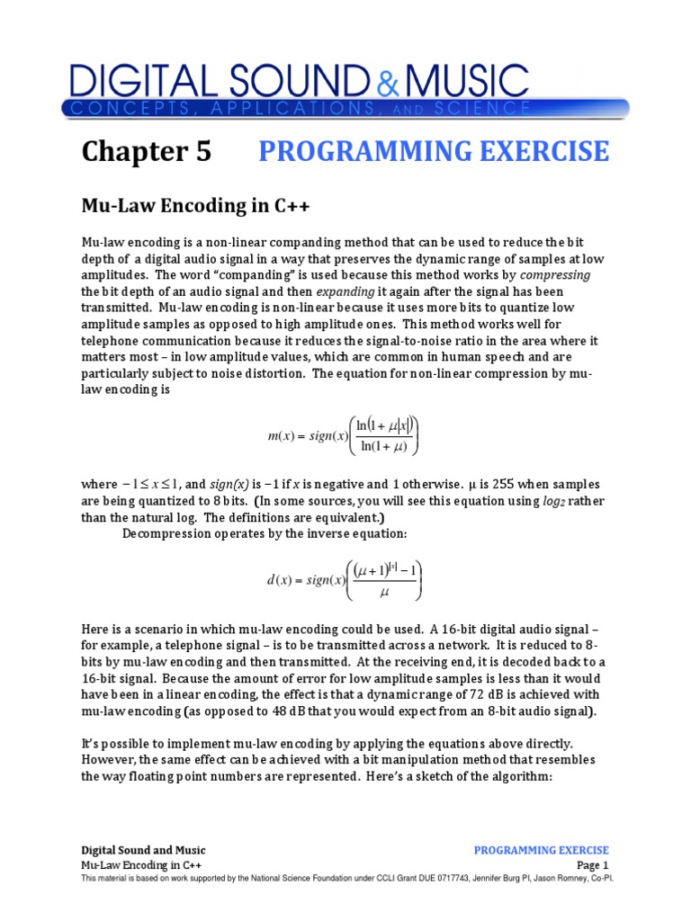 Programming Exercise: Mu-Law Encoding in C++ | PDF | Sampling (Signal Processing) | Theoretical ...