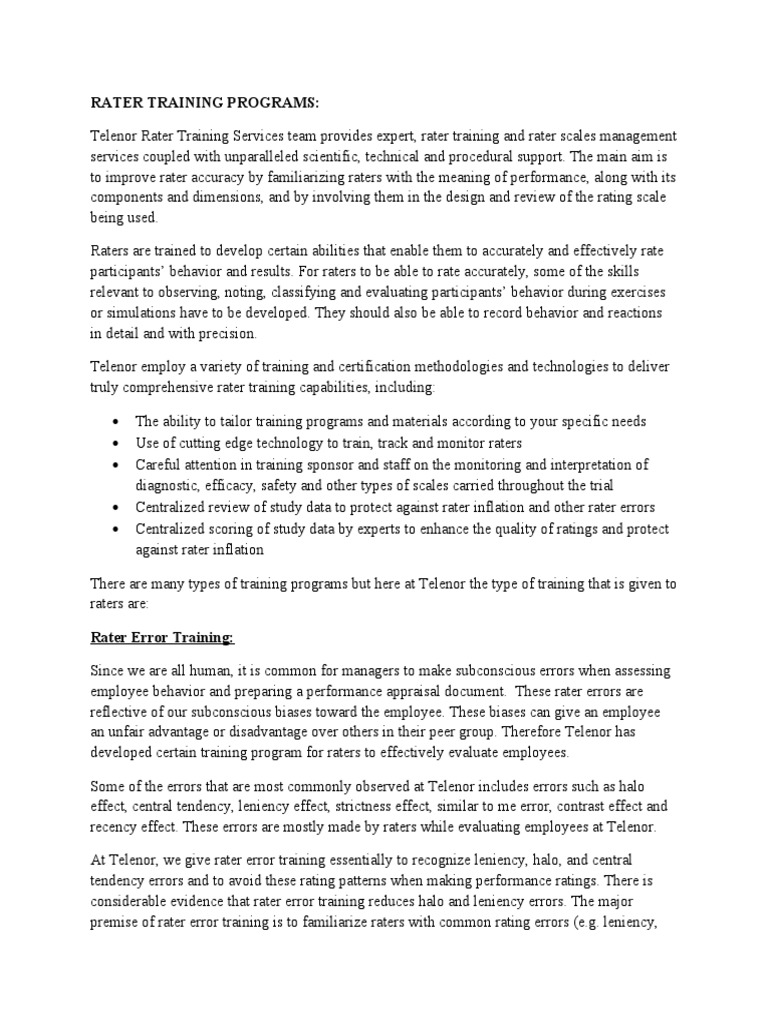 Rater Training Programs | PDF | Performance Appraisal | Clinical Psychology