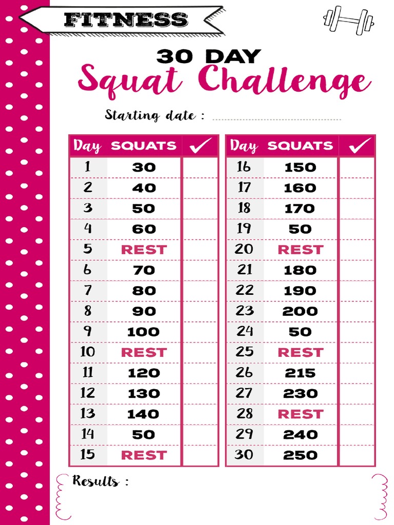 30 Day Squat Challenge - Print On Personal Paper PDF - by Lovely ...