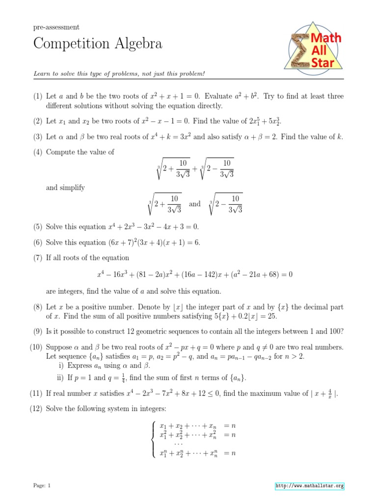 Competition Algebra: Learn To Solve This Type of Problems, Not Just ...