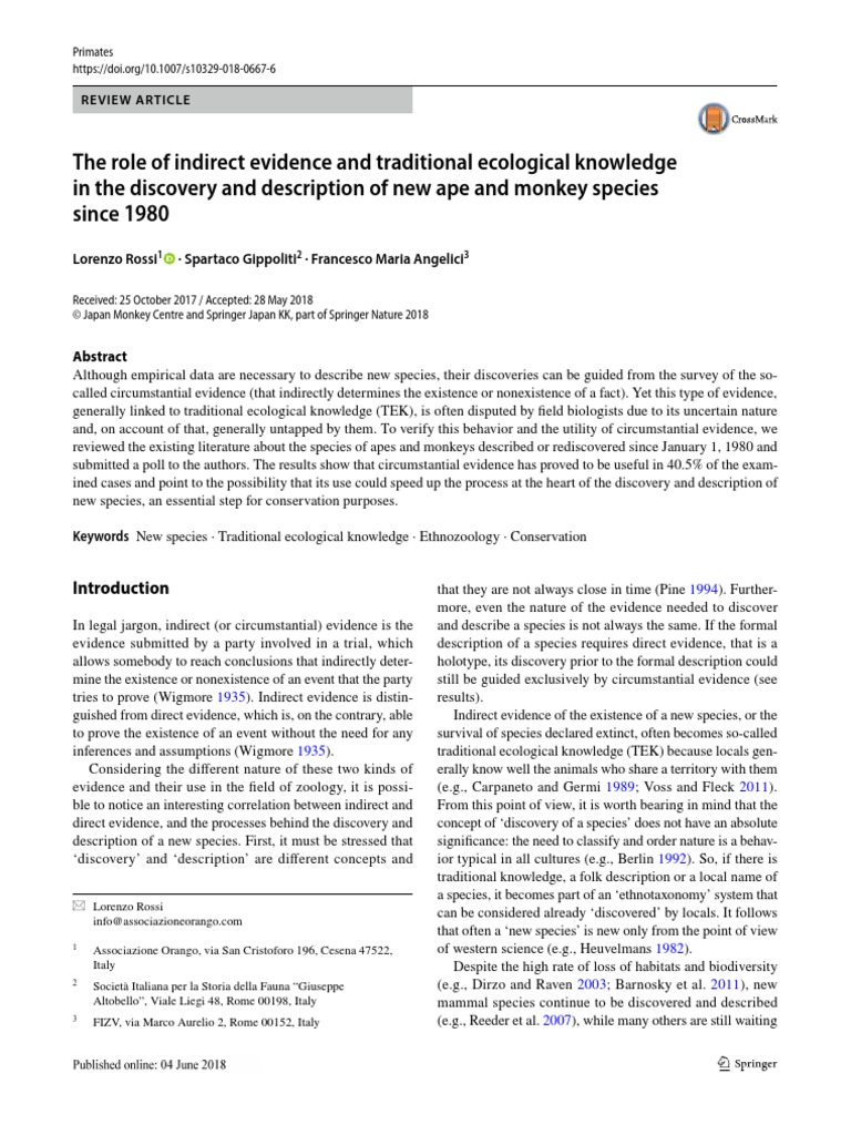 The Role of Indirect Evidence and Traditional Ecological Knowledge in ...