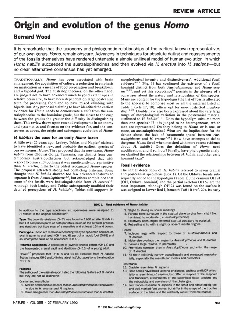 Wood, B. (1992) - Origin and Evolution of The Genus Homo. Nature, 355 ...