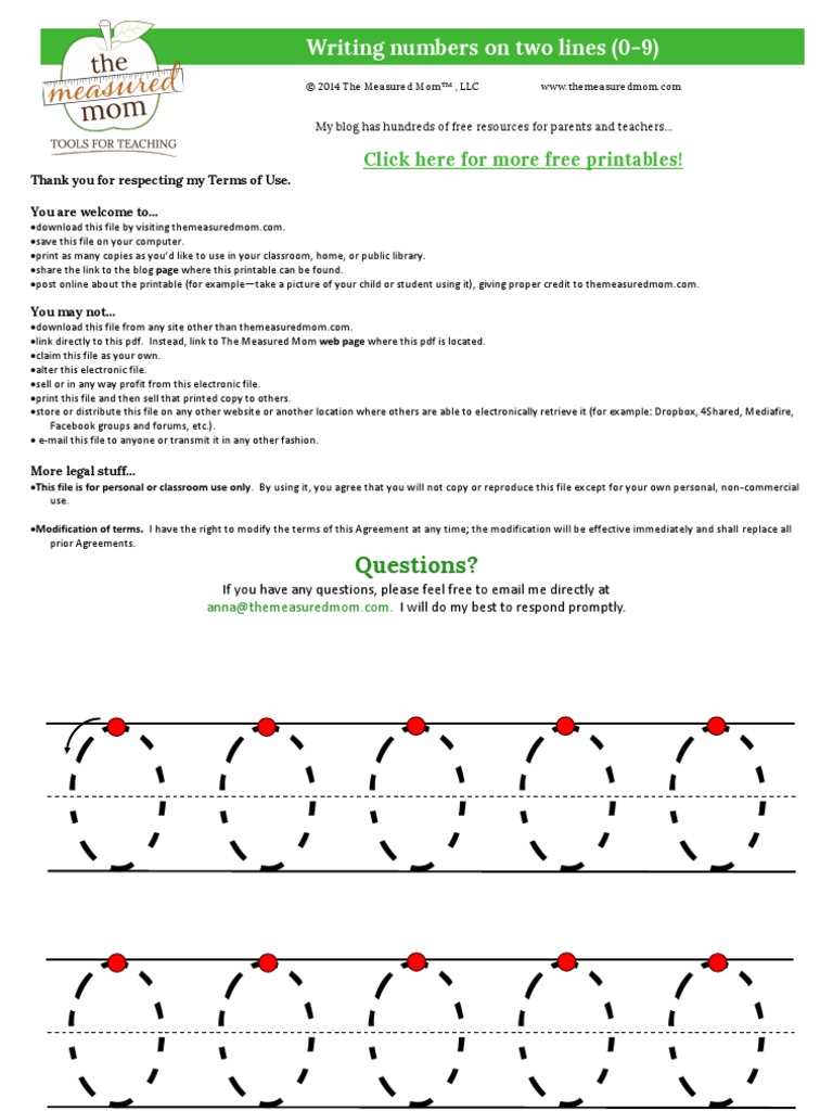 Writing Numbers On Two Lines (0-9) : Click Here For More Free ...