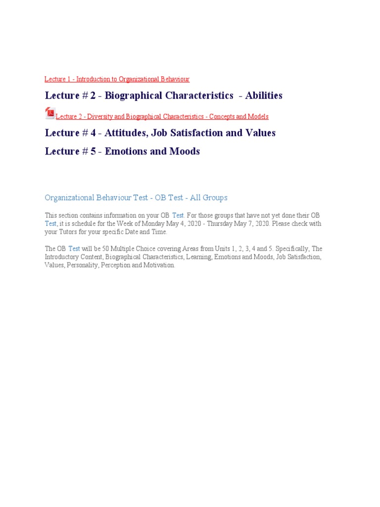 Lecture # 2 - Biographical Characteristics - Abilities: Organizational ...