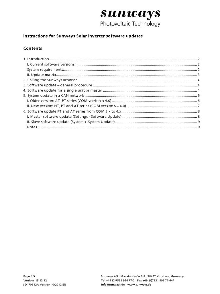 Instructions For Sunways Solar Inverter Software Updates | PDF ...