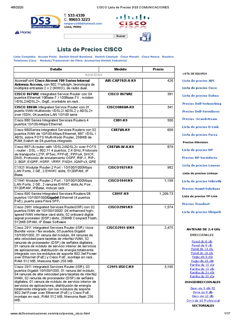 CISCO Lista de Precios DS3 COMUNICACIONES | PDF | Ieee 802.11 | Wi Fi