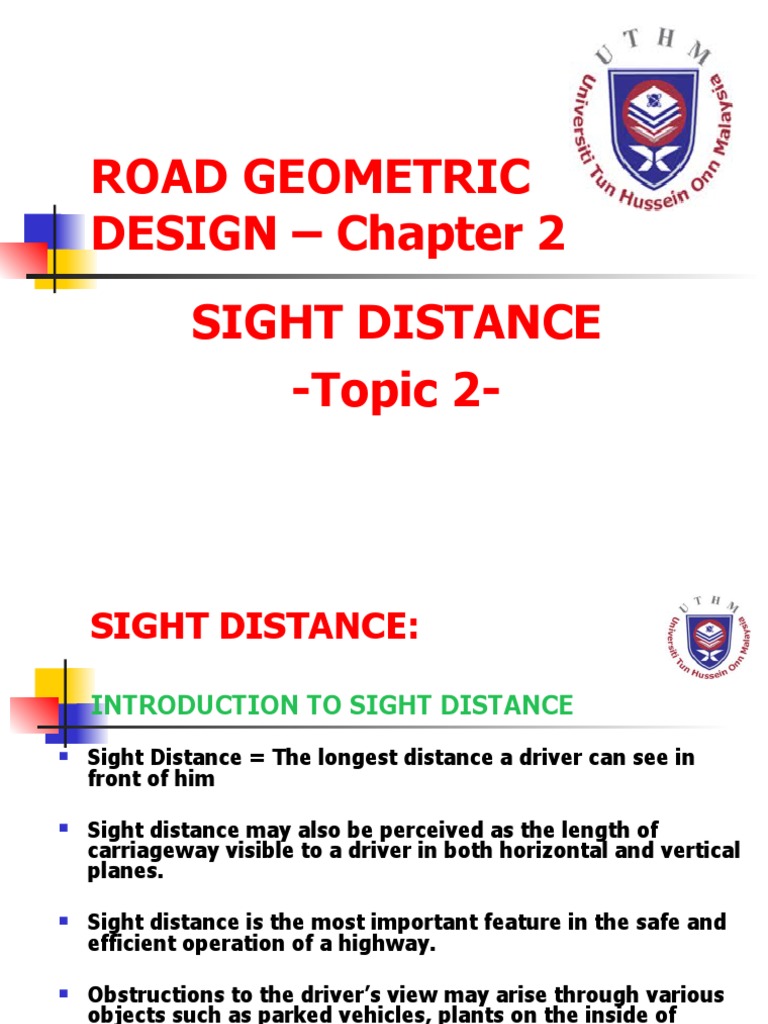Road Geometric DESIGN - Chapter 2 Sight Distance - Topic 2 | PDF | Road ...