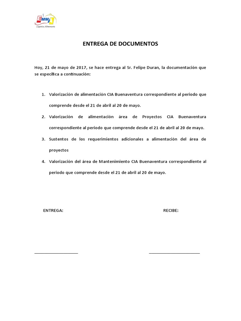 Nota de Entrega de Documentos | PDF