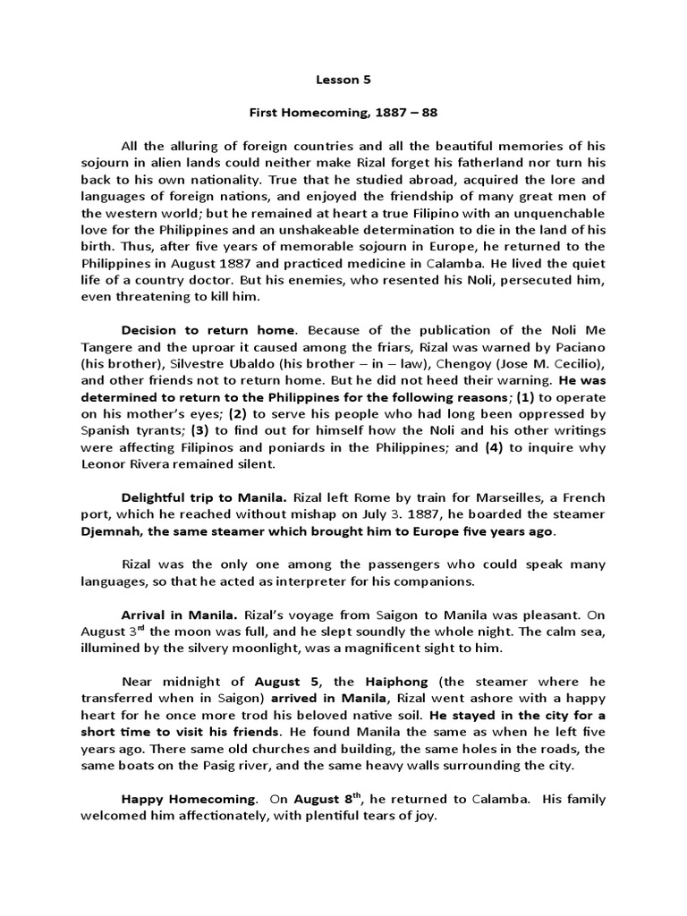 LESSON 5 - First Homecoming | PDF
