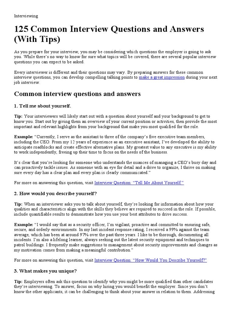 Common Interview Questions and Answers | PDF | Job Interview | Question