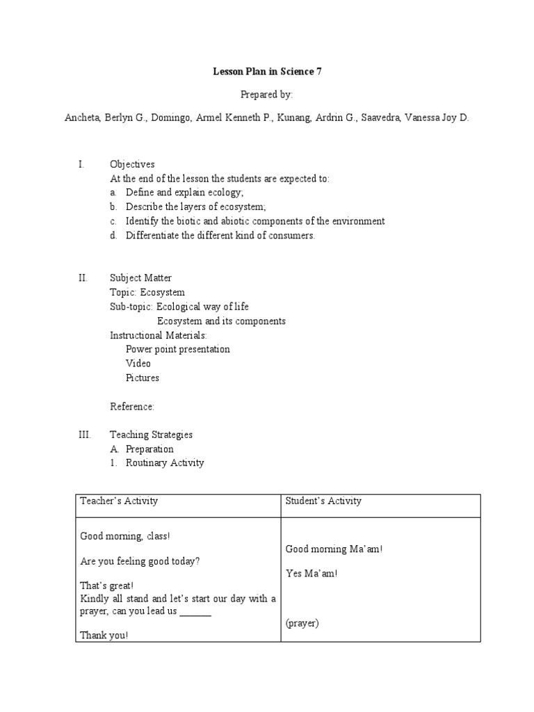 Lesson Plan in Science 7 | PDF | Ecology | Ecosystem