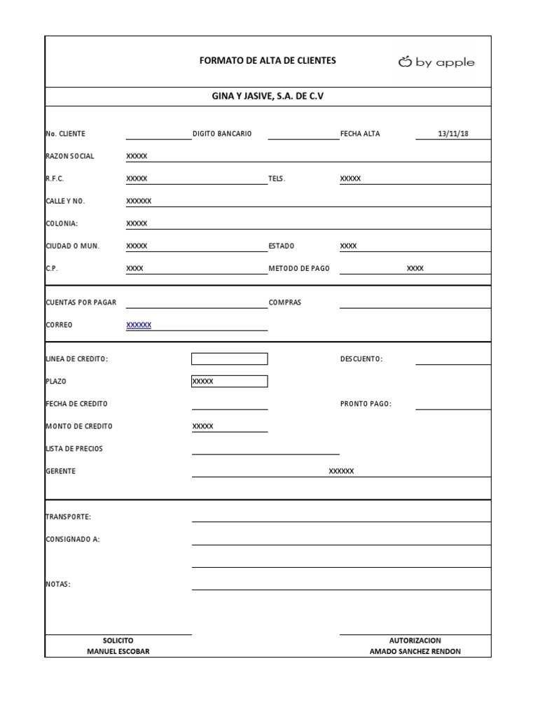Formato Alta Cliente 2018 | PDF | Derecho
