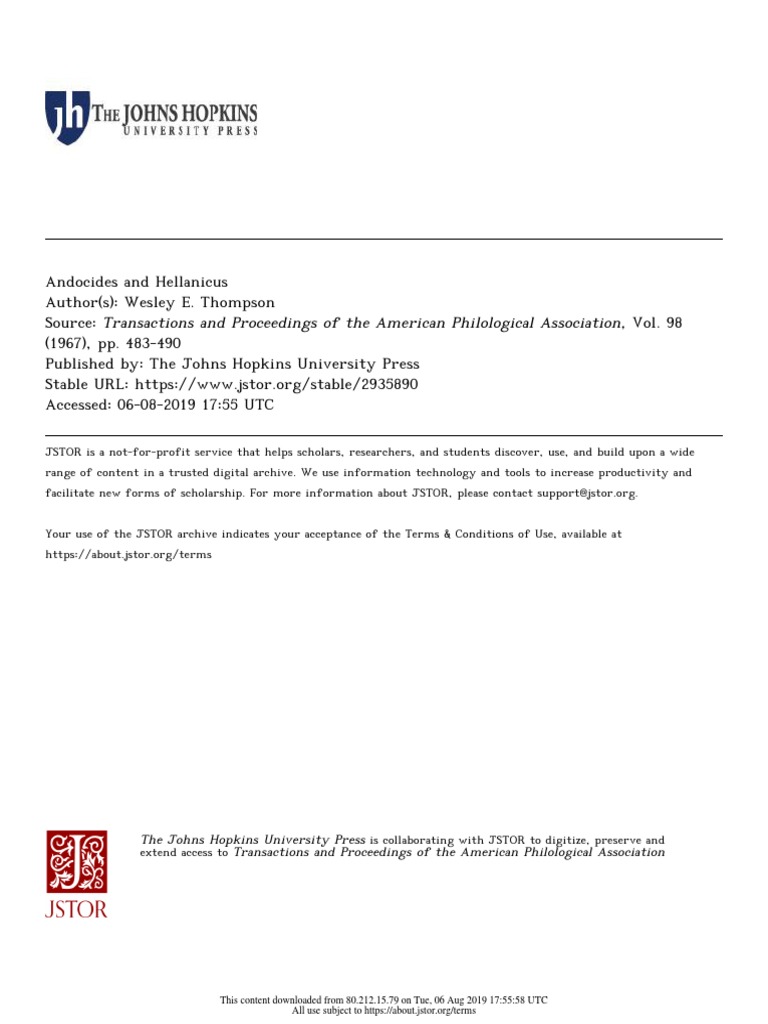 Andocides' Use of Hellanicus' History | PDF | Peloponnesian War ...