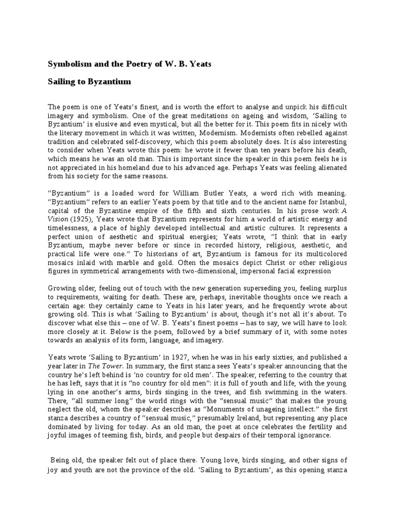 Symbolism and The Poetry of W. B. Yeats Sailing To Byzantium | PDF | W ...