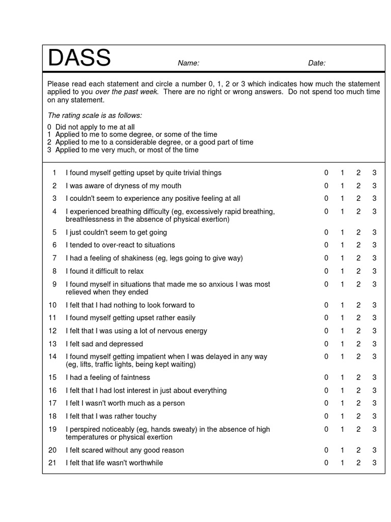 DASS Questionnaire | Download Free PDF | Psychological Concepts ...