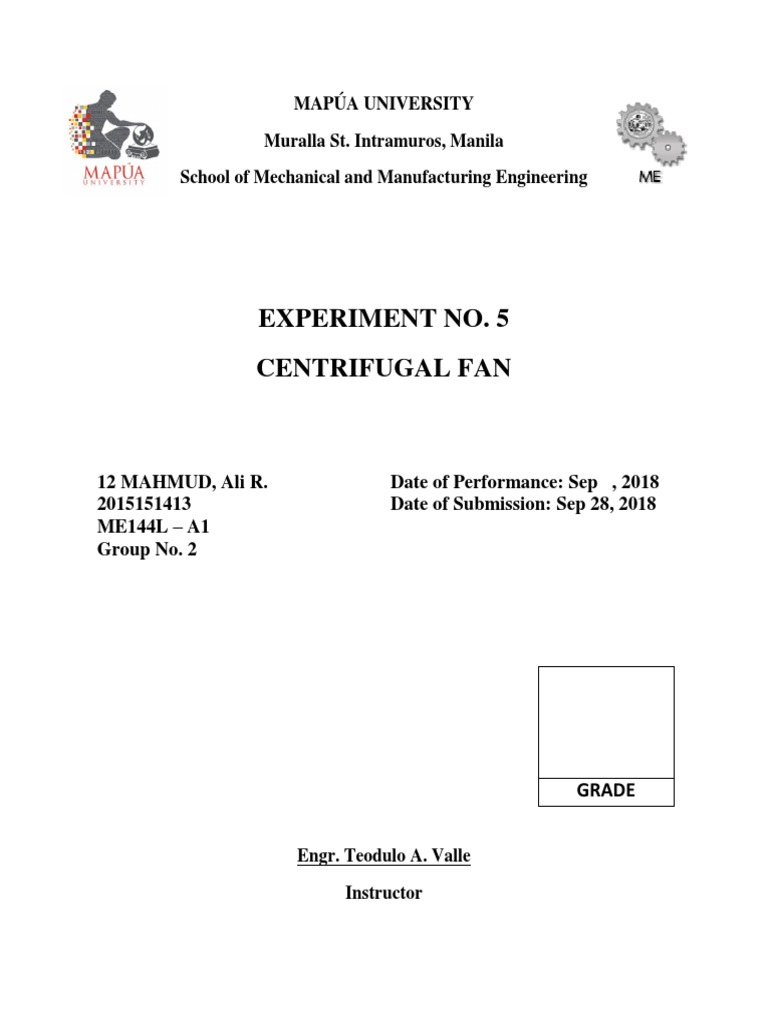 Experiment No. 5 Centrifugal Fan | PDF | Flow Measurement | Power (Physics)