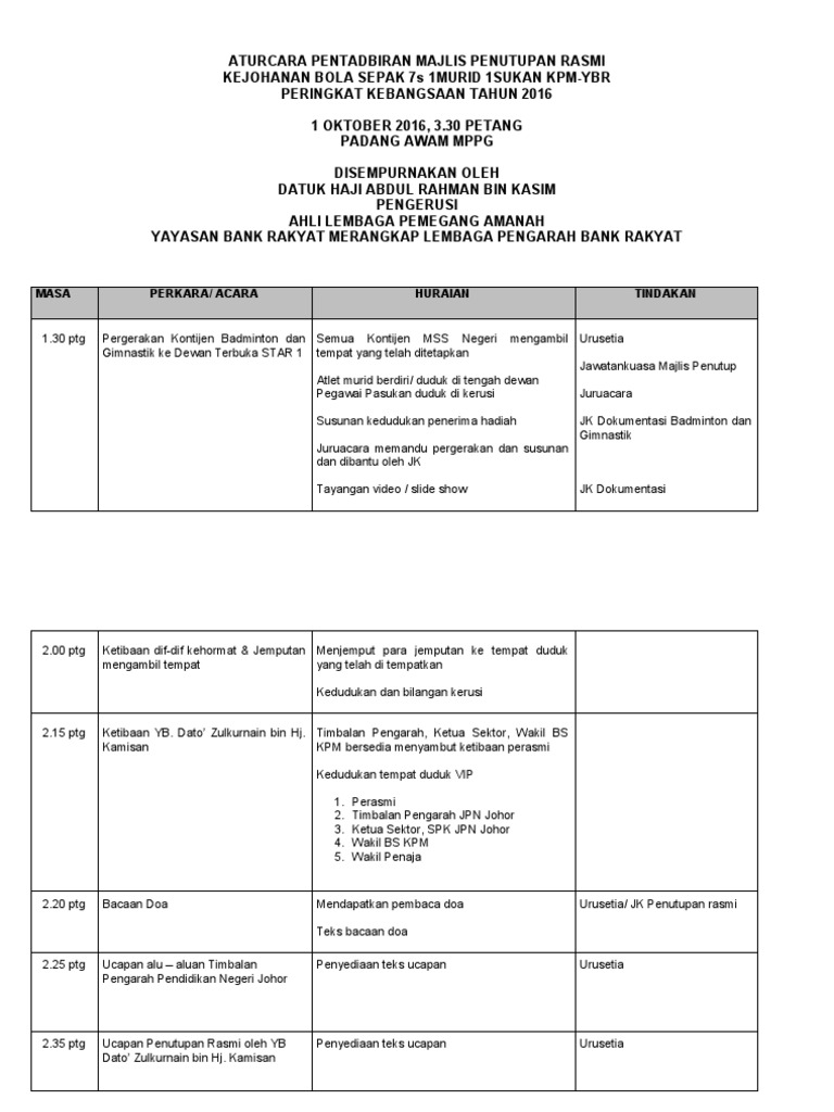 Aturcara Pentadbiran Majlis Penutup | PDF