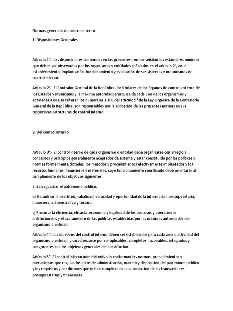 Normas Generales de Control Interno | PDF | Institución | Contabilidad