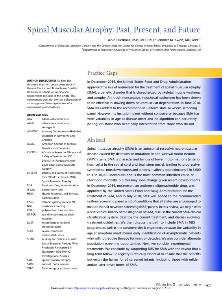 SpinalMuscular Atrophy Past Present and Future NEOREV 2019 | PDF ...