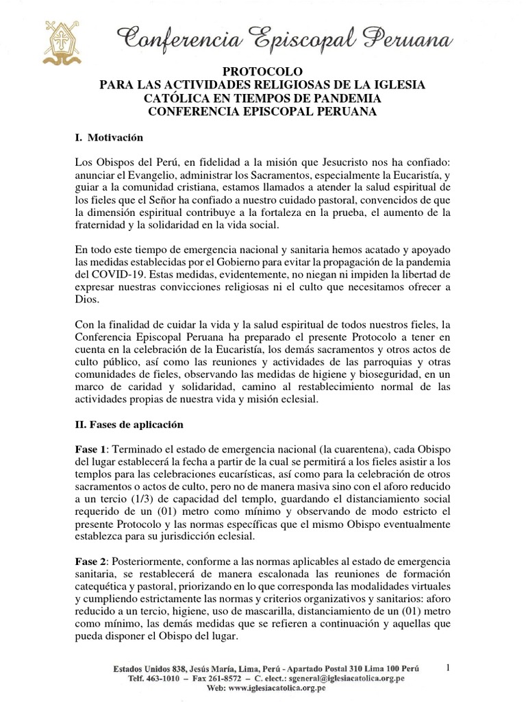 Protocolo Actividades Religiosas en La Pandemia | PDF | eucaristía | Misa (liturgia)