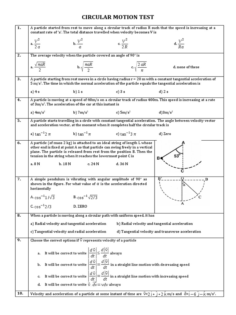 Circular Motion Test: V V A V V Ra | PDF | Acceleration | Speed