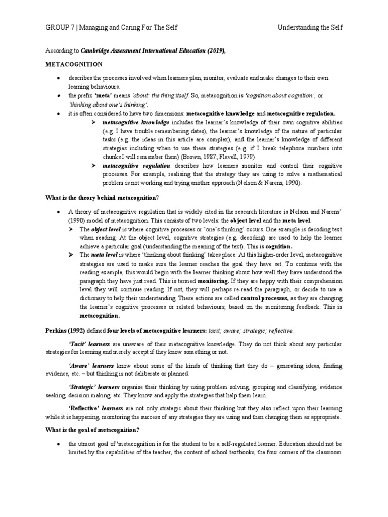 GROUP 7 - Managing and Caring For The Self Understanding The Self | Download Free PDF ...