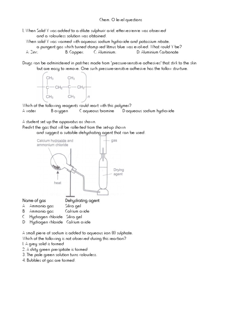 Chemistry o Level Questions | PDF