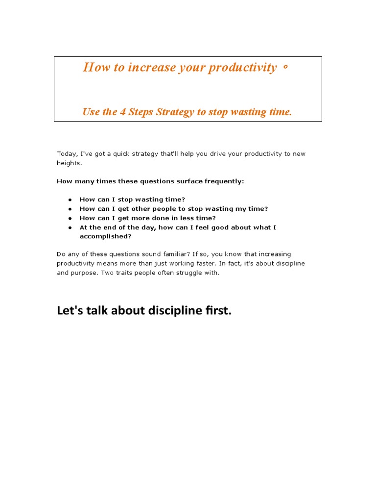 How To Increase Productivity. Use The 4 Steps Strategy To Stop Wasting ...