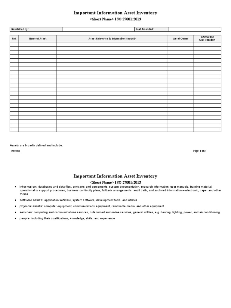 ISMS Information Asset Inventory | PDF