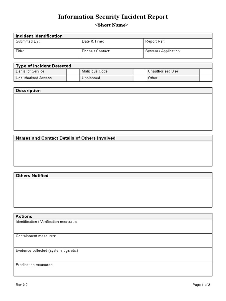 Information Security Incident Report Template | PDF | Computers