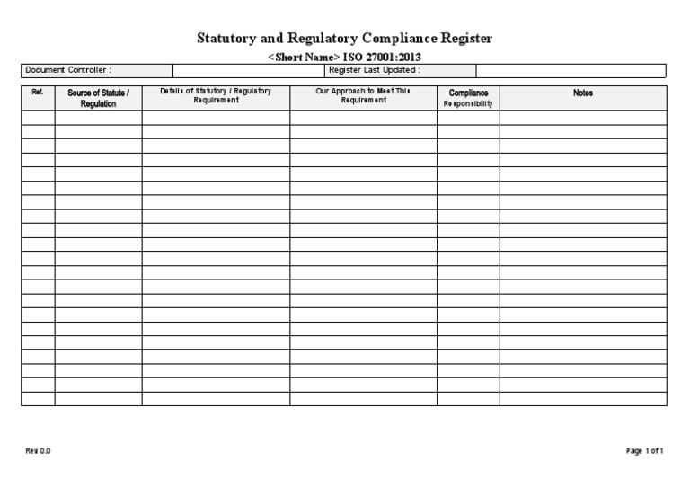 ISMS Statutory and Regulatory Compliance Register | PDF