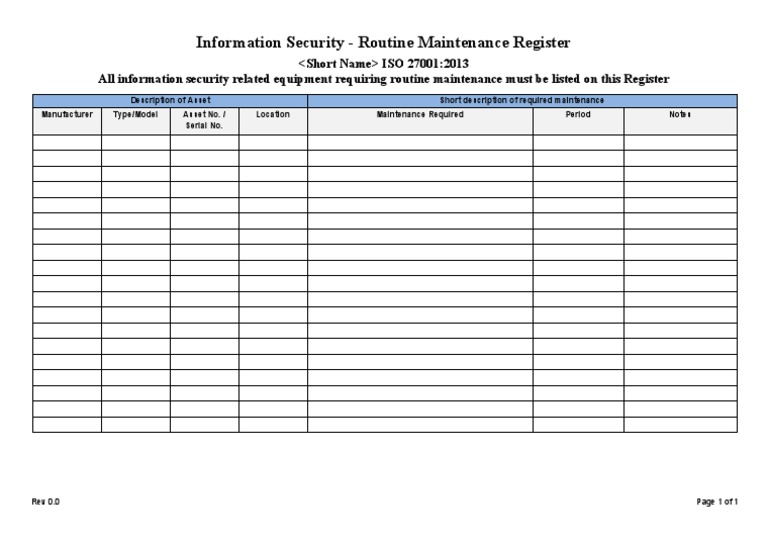 ISMS Routine Maintenance Register | PDF