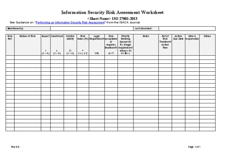 ISO 27001 Risk Assessment Worksheet | PDF