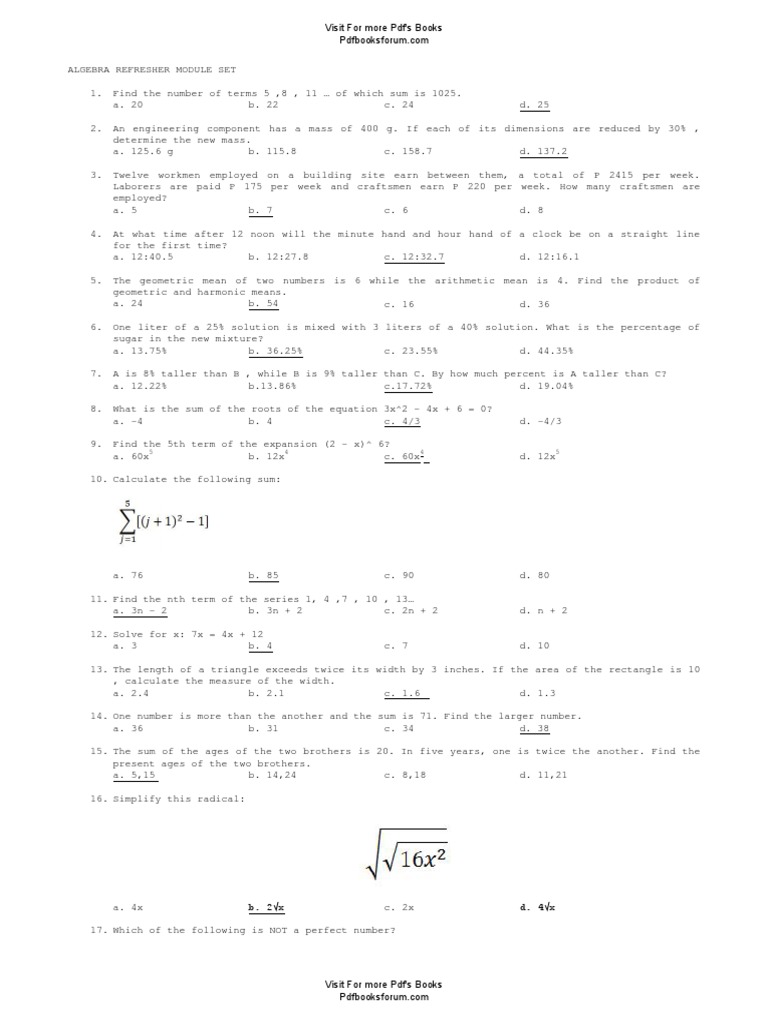 Algebra Refresher Module Set 1 | PDF | Numbers | Length