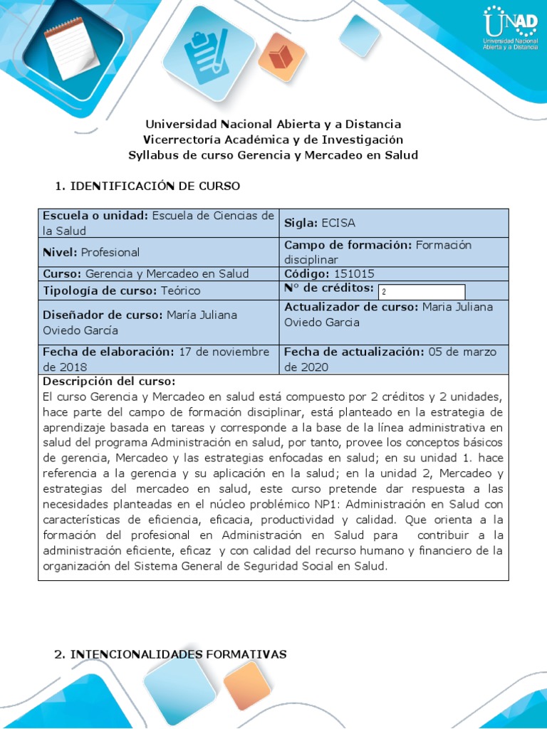 Syllabus Gerencia y Mercadeo en Salud | PDF | Marketing ...