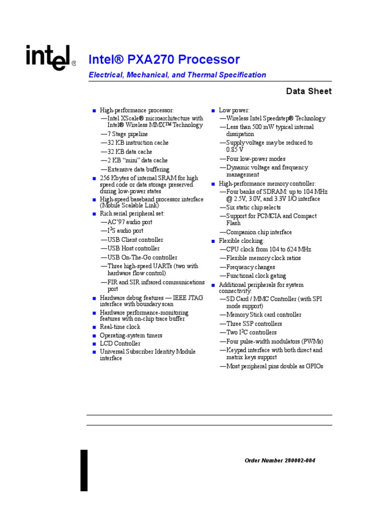 Intel® PXA270 Processor: Electrical, Mechanical, and Thermal ...