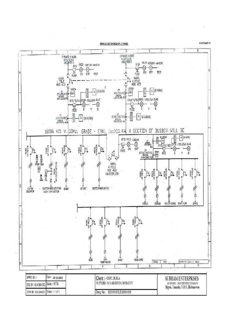 Single Line Diagram of LT Pannel Drawings