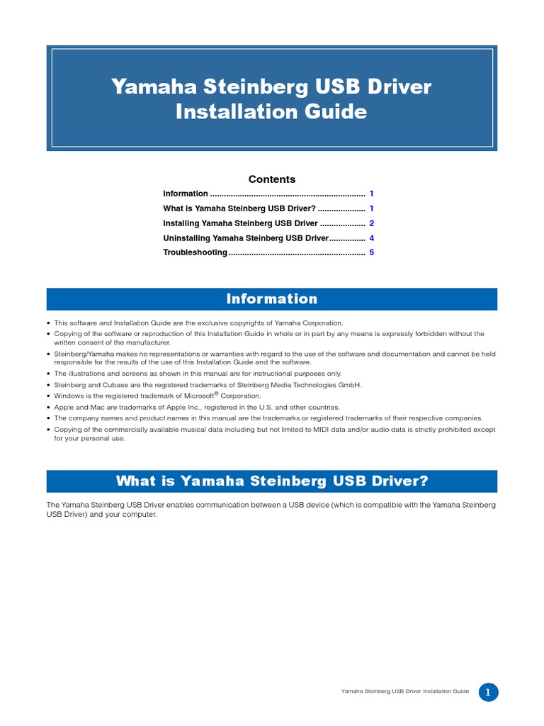 Yamaha Steinberg USB Driver Installation Guide: Information | PDF | Usb | Installation (Computer ...