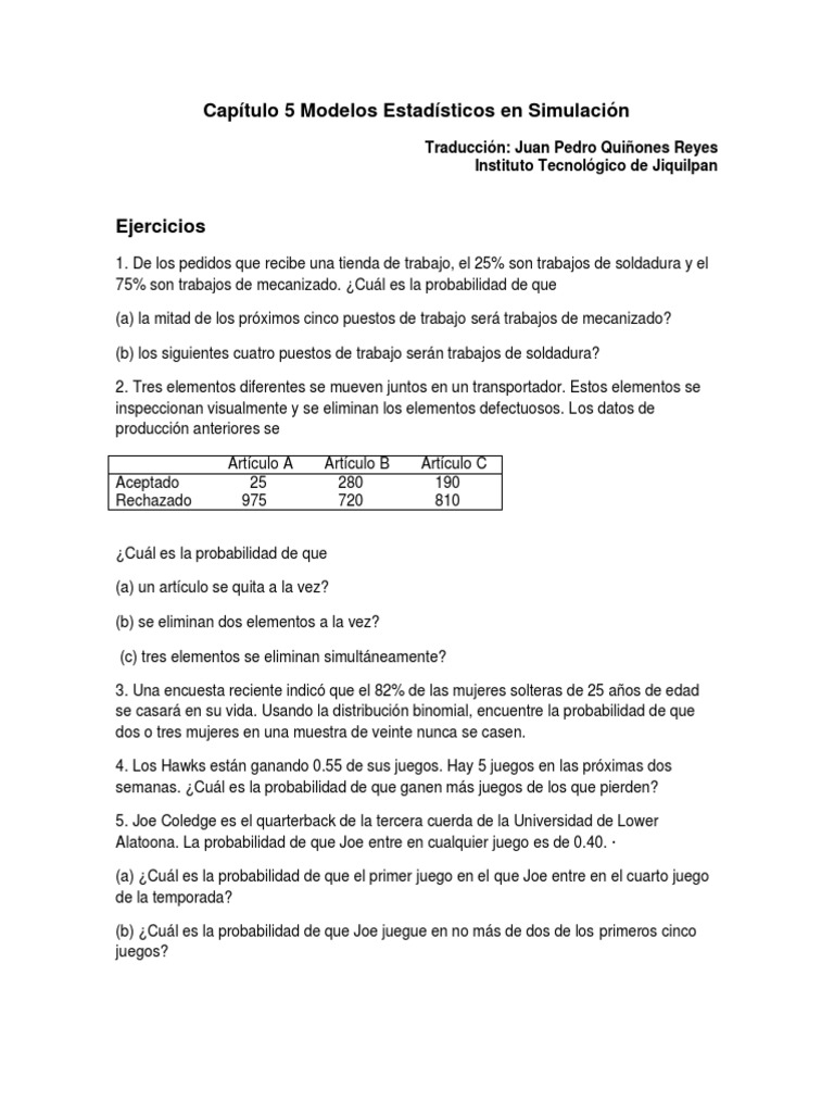 Ejercicios Capitulo 5 Jerry Banks | PDF | Distribución de veneno | Enseñanza de matemática