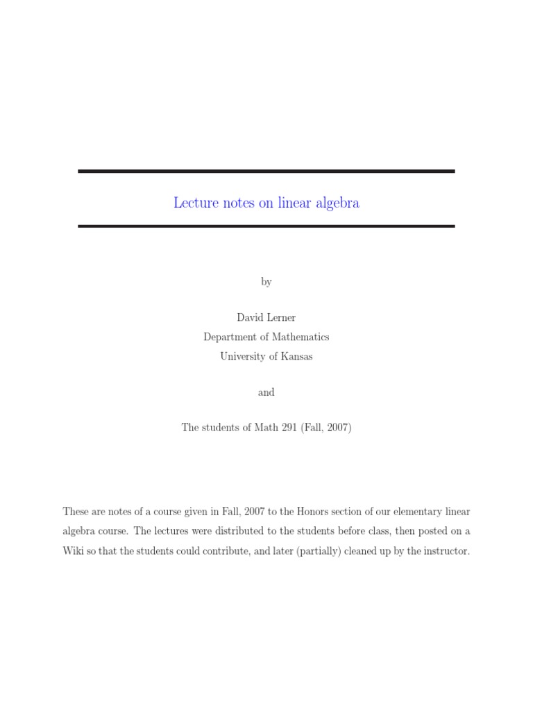 Linear Algebra Notes | PDF | Matrix (Mathematics) | System Of Linear ...