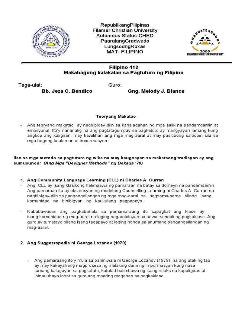 Maam Blance Teoryang Makatao Final | PDF