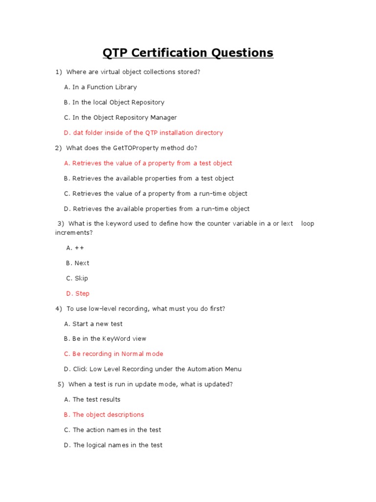 Qtp Certification Questions D Dat Folder Inside Of The Qtp Installation Directory Pdf