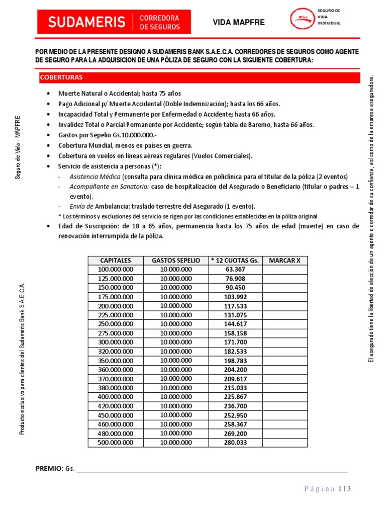 Póliza de Seguro de Vida MAPFRE | PDF | Póliza de seguros | Tarjeta de ...
